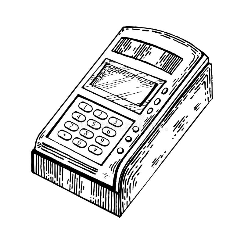 Payment Terminal Engraving Style Vector Stock Vector - Illustration of ...