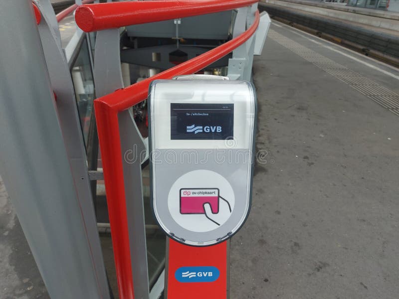 Payment Terminal of the GVB for Check in and Out on the Amsterdam Metro ...