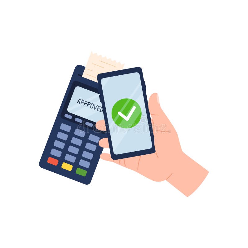 Payment Terminal and Hand Holding Smartphone Flat Style Stock Vector ...