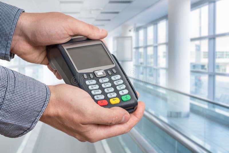 Payment Terminal in Hand of Man Stock Image - Image of financial ...