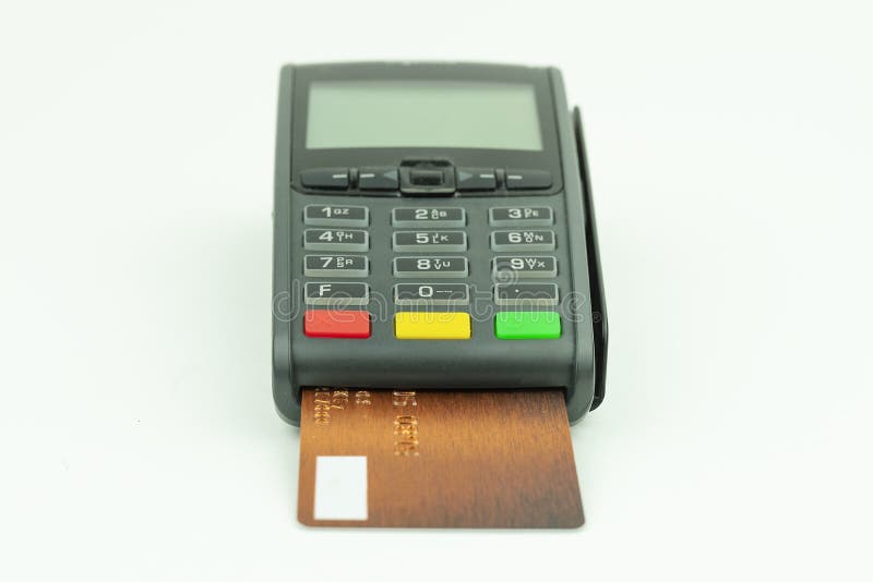 Payment Terminal with Inserted Bank Card Insulated on White Background ...