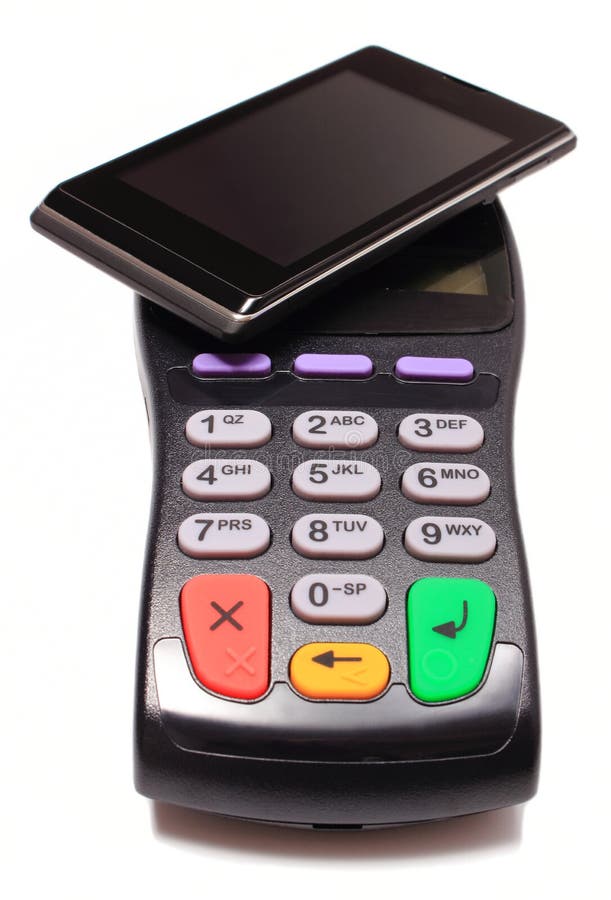 Payment Terminal and Mobile Phone with NFC Technology Stock Photo ...