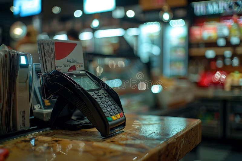 A Payment Terminal beside Oranges and Bottles in a Restaurant Stock ...