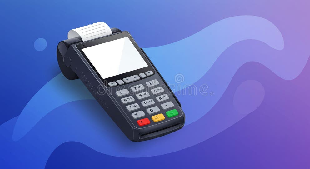 Payment Terminal with Receipt, Featuring a Numeric Keypad, Function ...