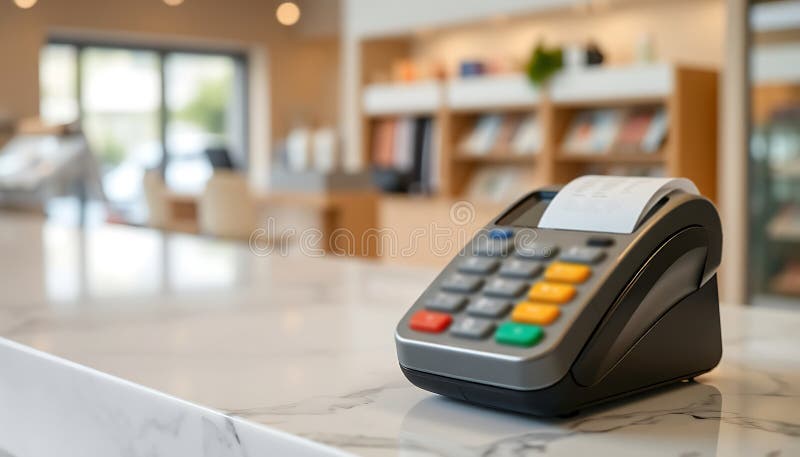 Payment Terminal Rests on a Marble Countertop, Ready for Transactions ...