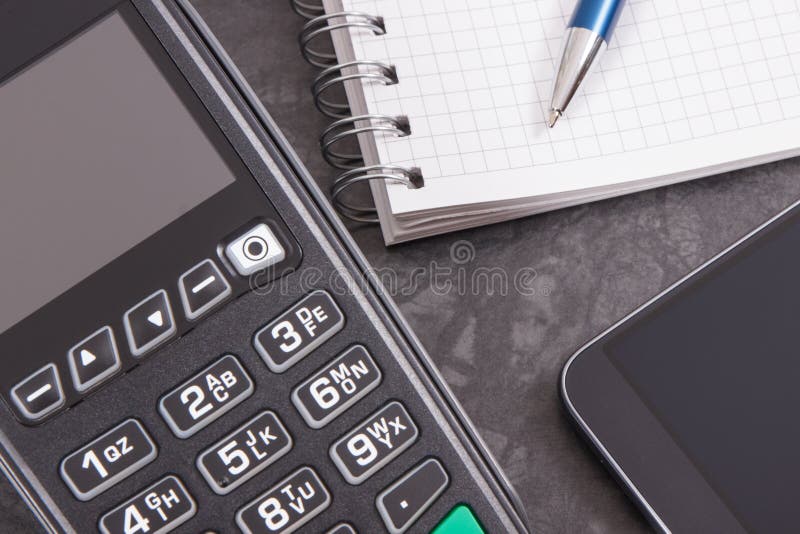 Payment Terminal, Smartphone with NFC Technology and Notepad for Notes ...