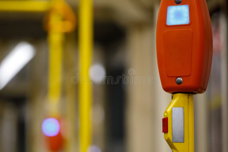 Payment Terminal in Transport. Modern Touch Payment Terminal in Bus and ...