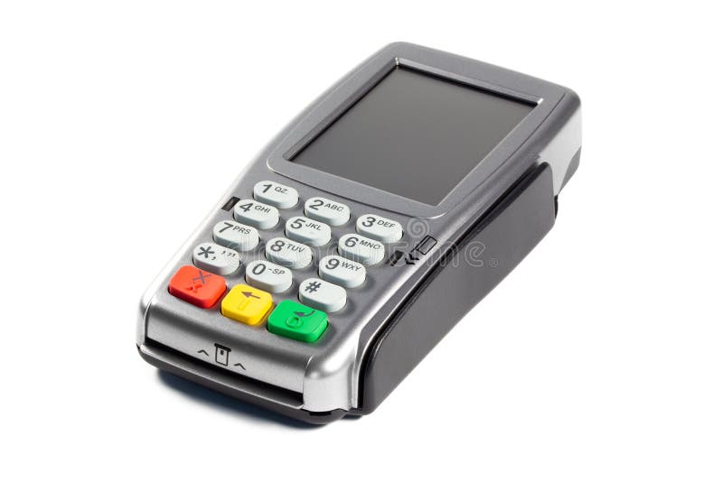 Pos Terminal on White Background Stock Photo - Image of screen ...