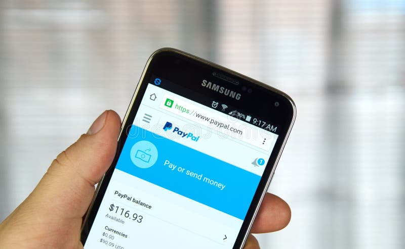 PayPal on a cell phone. editorial photo. Image of device - 68048036