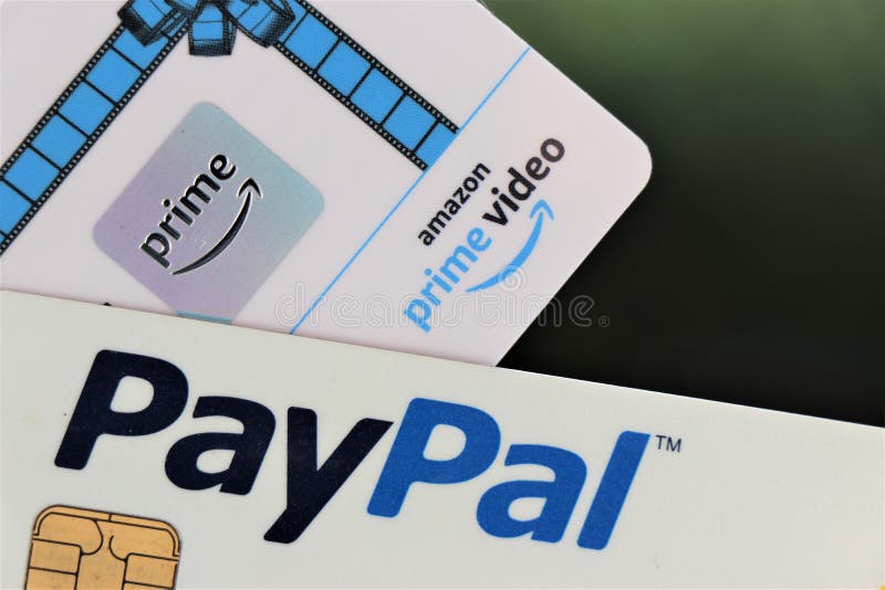 Close Up of a Paypal Card and an Amazon Prime Video Card. Editorial ...