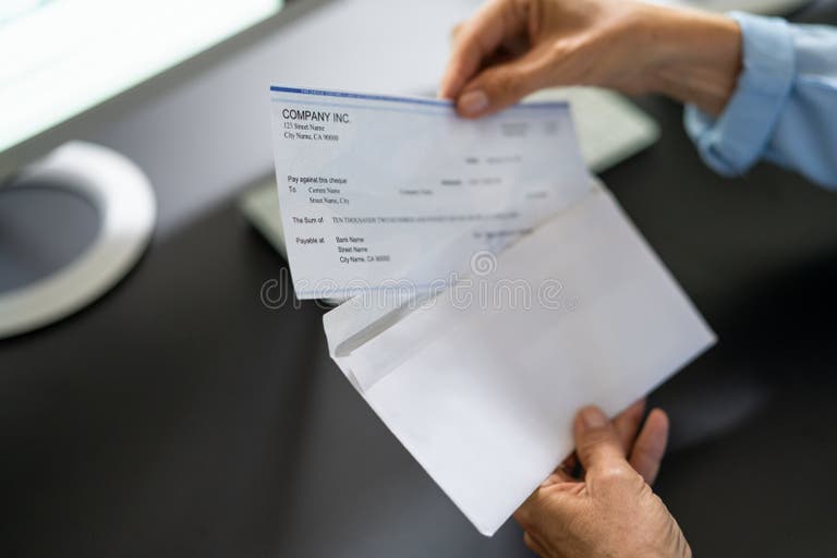 Payroll Cheque in Envelope stock photo. Image of office - 256119438