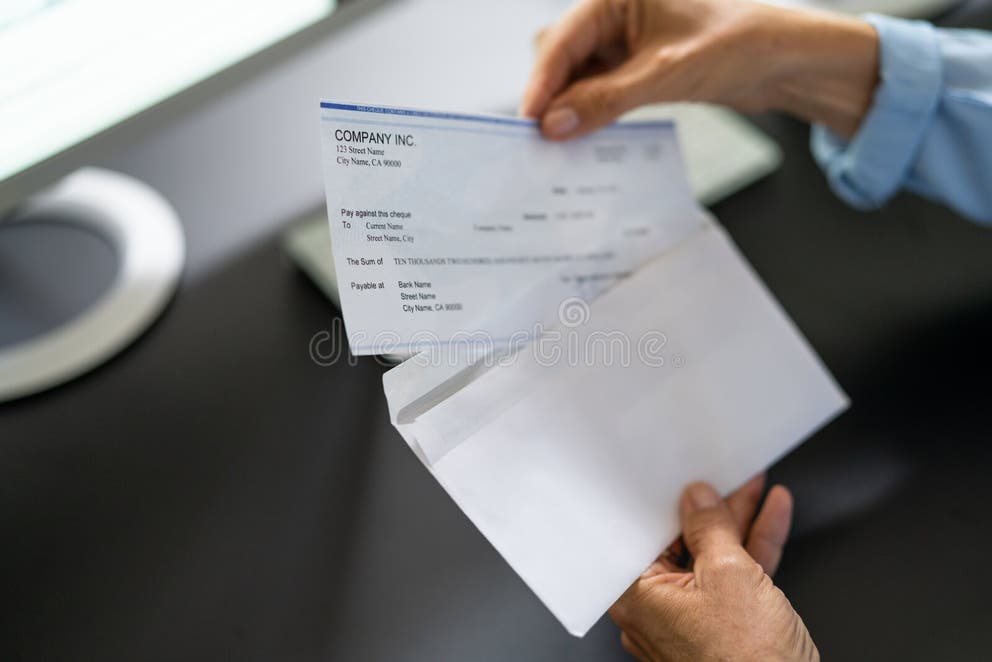 Payroll Cheque in Envelope stock photo. Image of office - 256119438