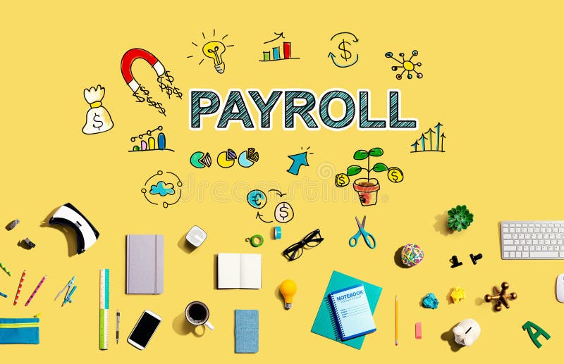 Payroll with Electronic Gadgets and Office Supplies Stock Image - Image ...