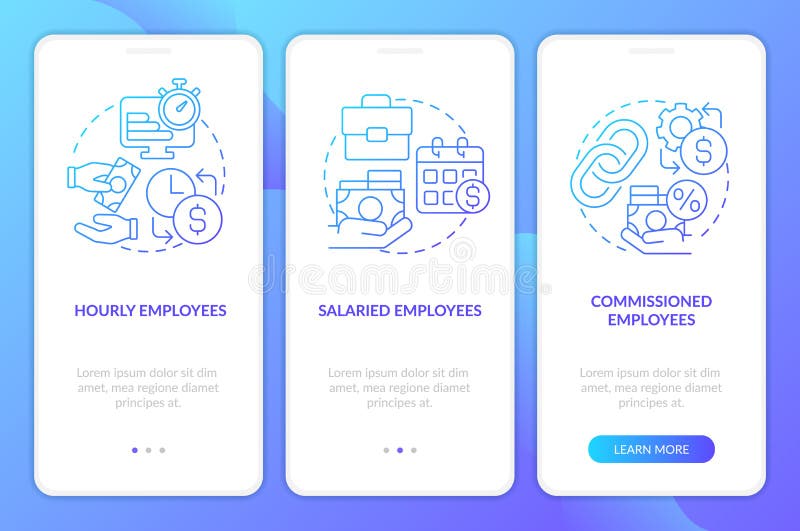 Payroll Processing Methods Blue Gradient Onboarding Mobile App Screen Stock Vector