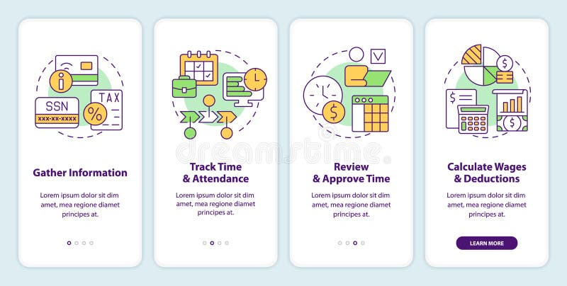 Payroll Processing Stages Onboarding Mobile App Screen Stock Illustration Illustration Of