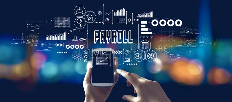 Payroll Theme with Person Using a Smartphone at Night Stock ...