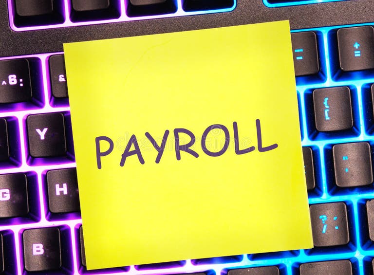 PAYROLL Word on a Yellow Sticker on a Colored Backlit Keyboard Stock ...