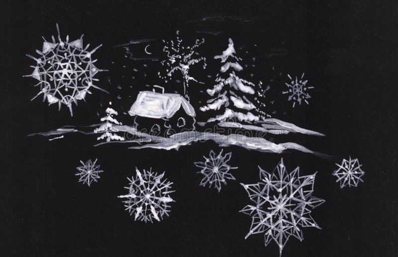 Paysage D'hiver Avec Des Flocons De Neige Illustration Stock ...