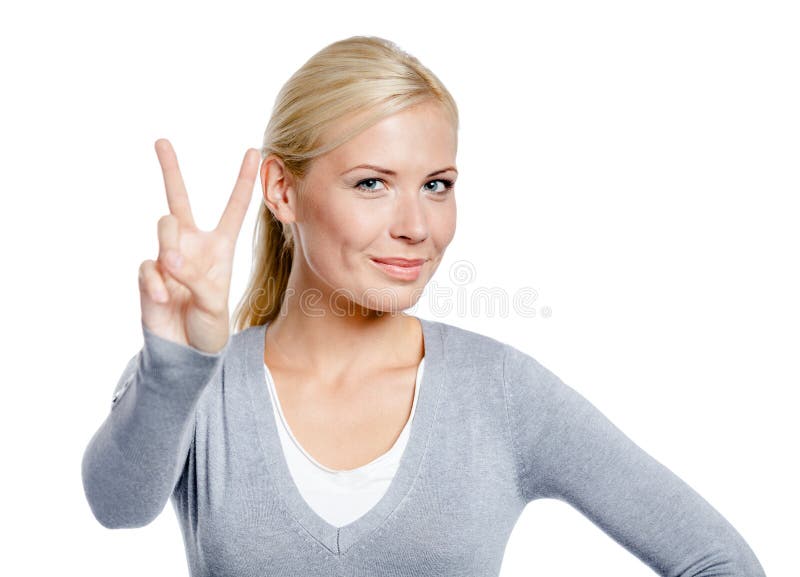 El Gesticular De La Paz De La Mujer Imagen de archivo - Imagen de color ...