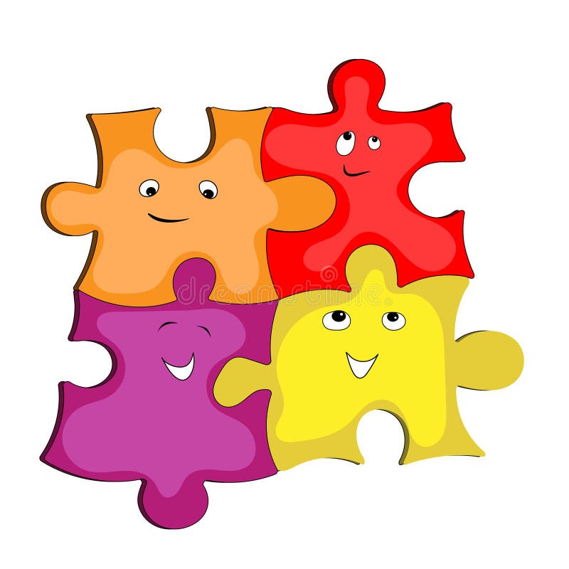 Group of Multi-colored Puzzles with Smiling Faces. Stock Vector ...