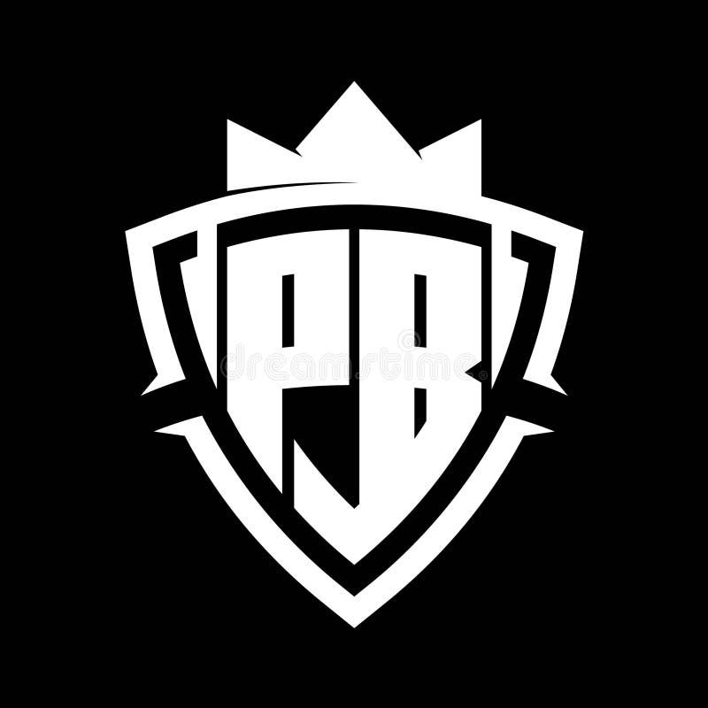 PB Letter Monogram with Triangle Curve Shield Shape with Crown White ...