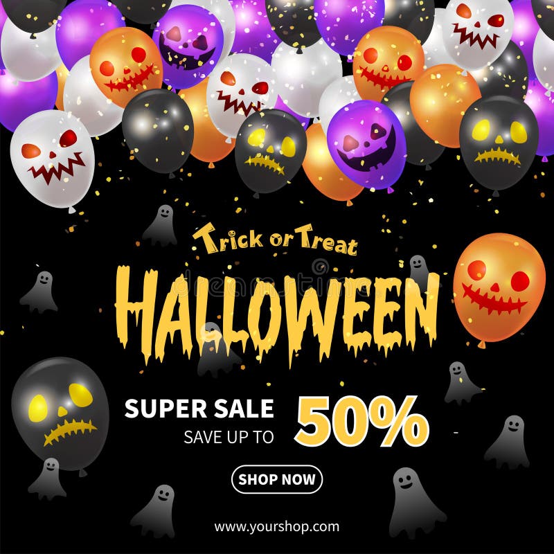 Halloween Sale Promotional Poster with Funny Face Balloons Stock Vector ...
