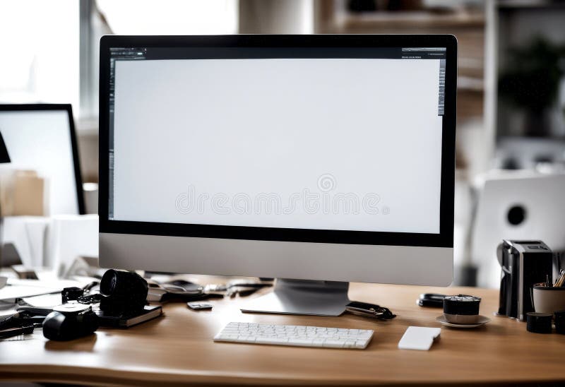 Pc Blank Screen White Table Showing Computer Workspace Stock ...
