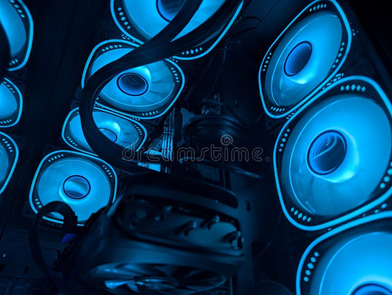 PC Blue-lit Cooling Fans for Optimal Airflow Stock Image - Image of ...