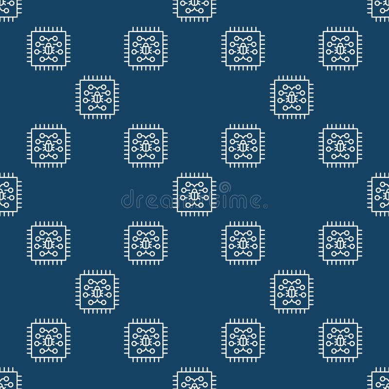 PC Chip with Virus Vector Seamless Pattern in Outline Style Stock Illustration - Illustration of ...