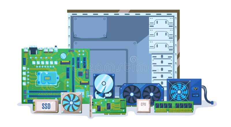 PC Components. Computer Case with Electronic Hardware Parts Stock ...