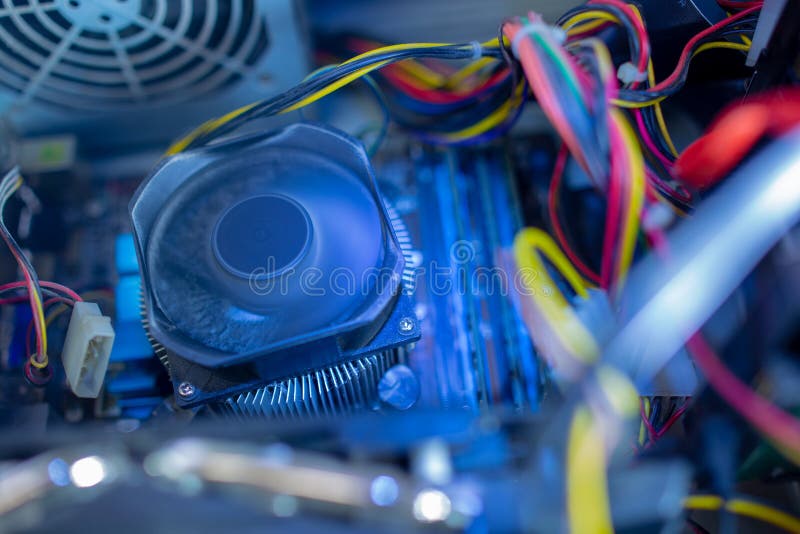 PC Components in Dust. CPU Fan is Work Stock Photo - Image of dust ...