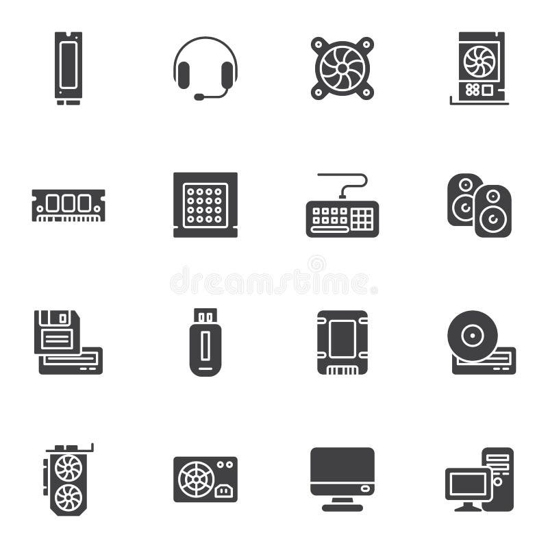 PC Components Vector Icons Set Stock Vector - Illustration of card ...