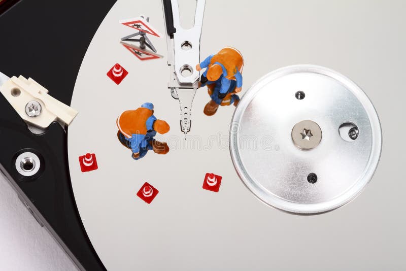 PC Computer Diorama with Miniature Figure Workmen Stock Image - Image ...