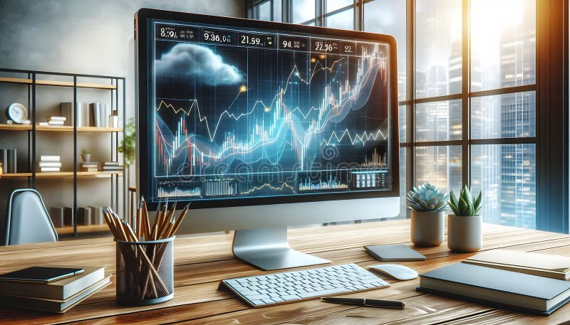 PC Computer Displays Stock Chart Screen in Modern Office Stock ...