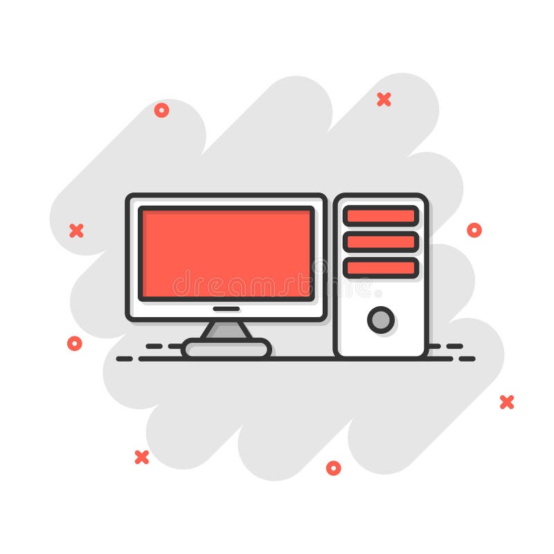 Pc Computer Icon in Comic Style. Desktop Cartoon Vector Illustration on ...