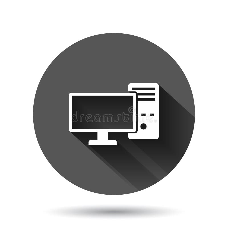 Pc Computer Icon in Flat Style. Desktop Vector Illustration on Black ...