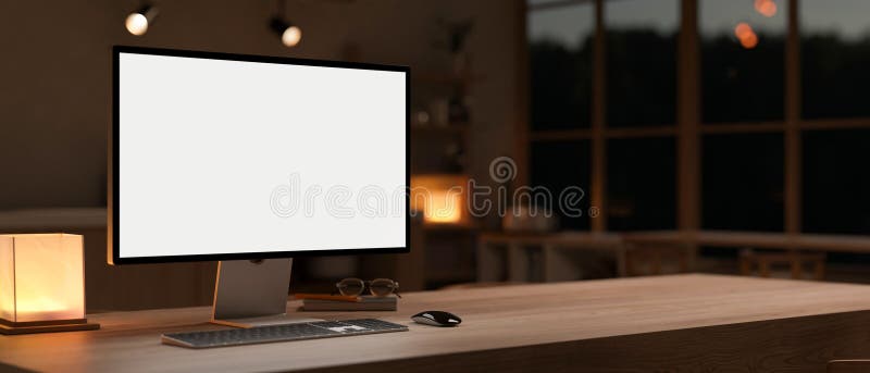A PC Computer Mockup on a Hardwood Table in a Cosy, Modern Room at ...