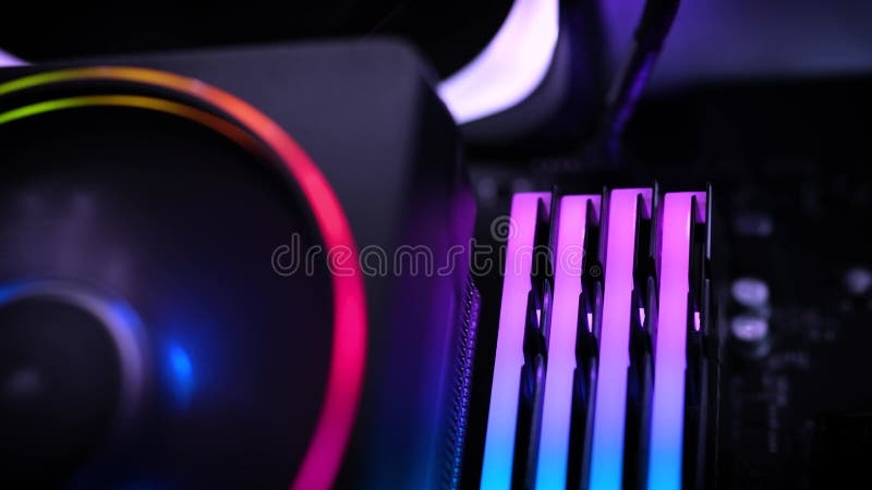 PC Cooling RGB Fan and Memory Stock Footage - Video of motherboard ...