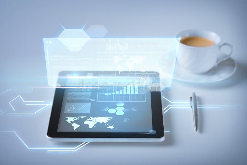 Pc Della Compressa E Schermo Virtuale Immagine Stock - Immagine di ...