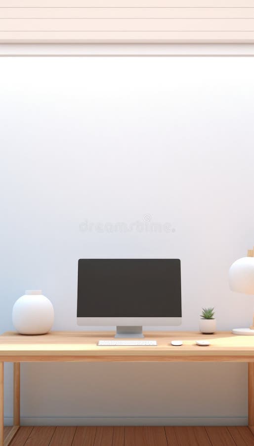 Pc on Desk in an Empty Room, Stock Image - Image of modern, furniture ...