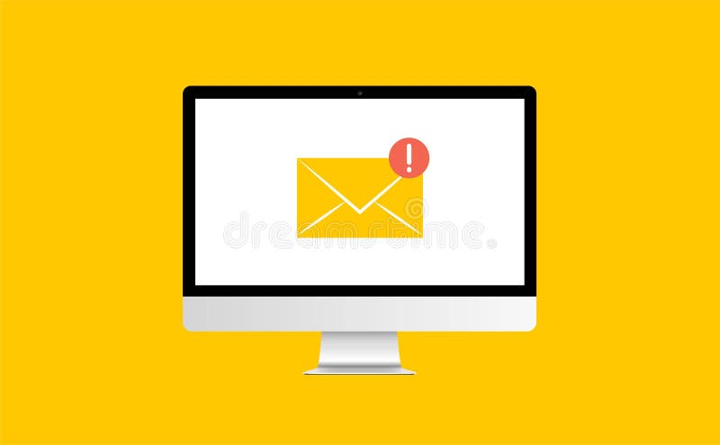 PC with Email Envelope. Computer and Document on Screen. Flat Style ...