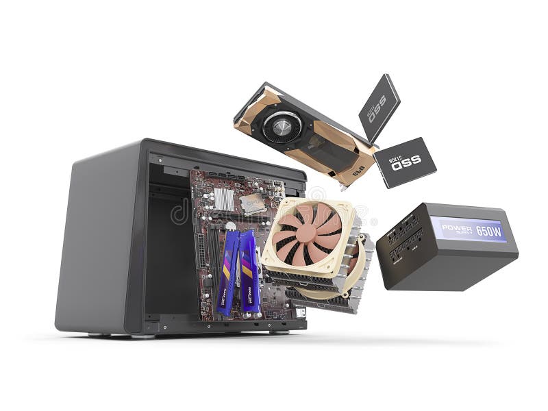 PC Hardware Components Isolated on White. 3d Rendering Stock Photo ...