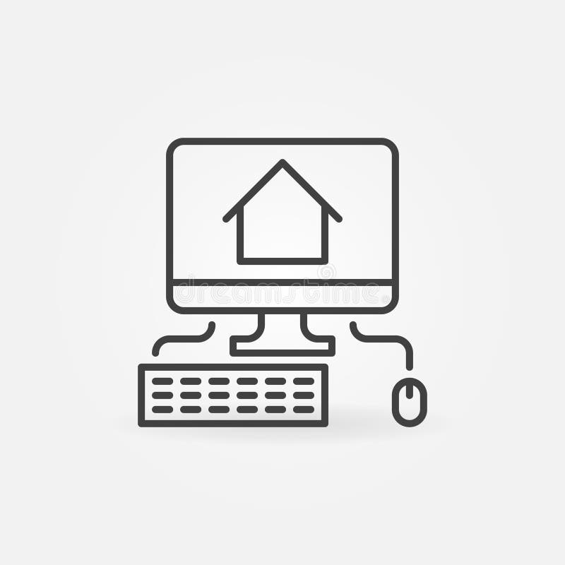PC with House Line Icon. Working at Home Vector Symbol Stock Vector ...