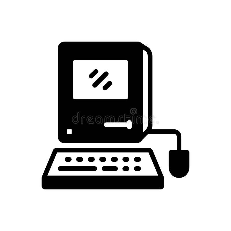 Black Solid Icon for Pc, Old Computer and Machine Stock Vector ...