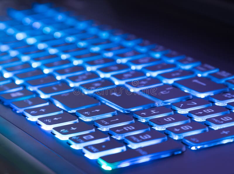 Pc Keyboard with Blue Light Tint, Close-up View Stock Image - Image of ...