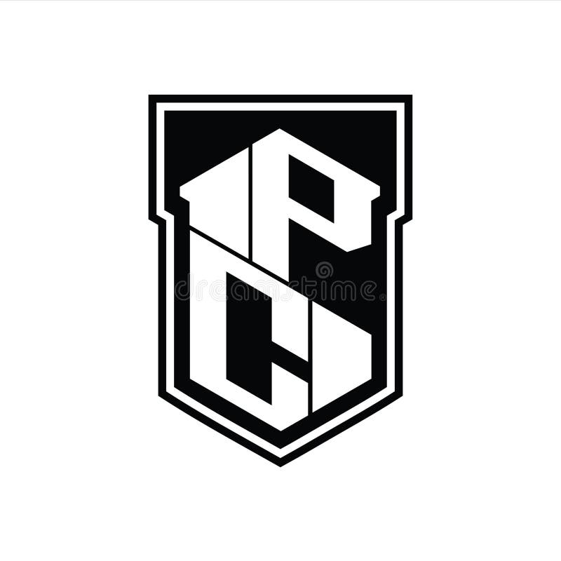 PC Logo Monogram Hexagon Geometric Up and Down Inside Shield Isolated ...
