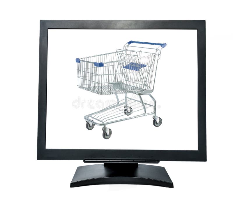 PC Monitor with Shopping Cart Stock Image - Image of shopping, high ...