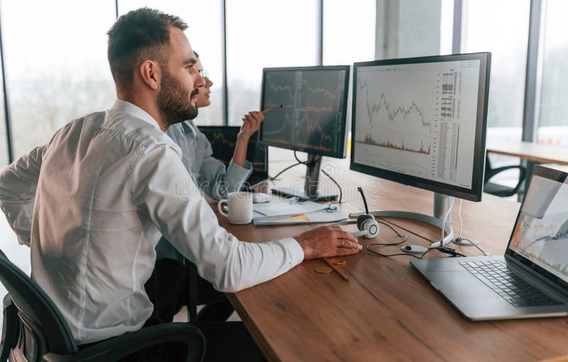 Pc Monitors Two Employees Working Office Together Stock Photos - Free ...