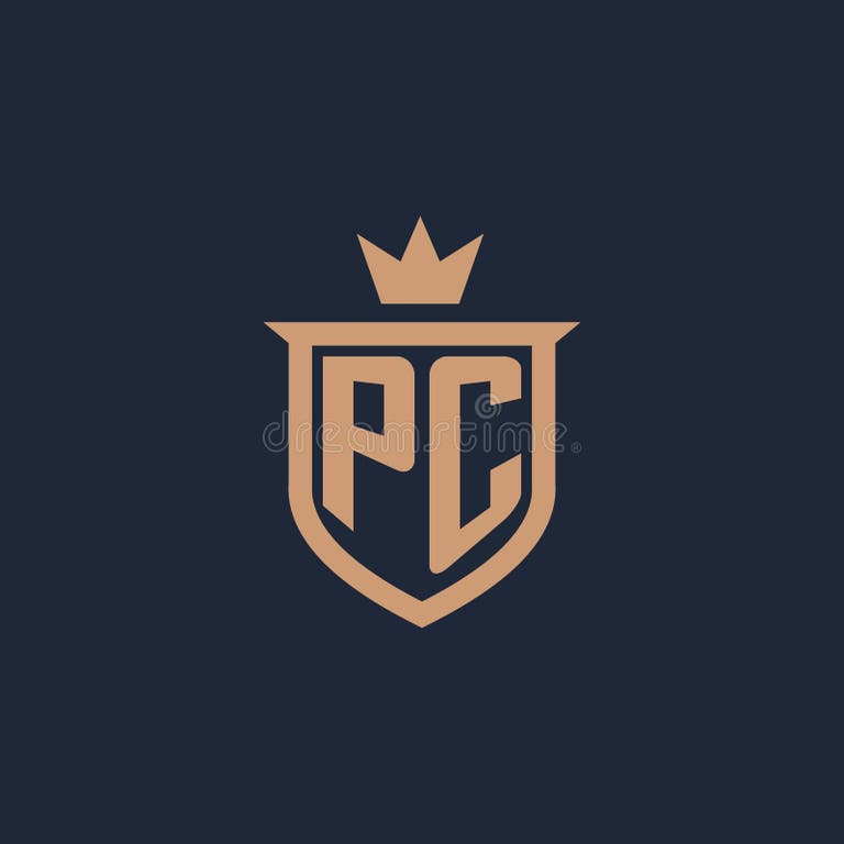 PC Monogram Initial Logo with Shield and Crown Style Stock Vector ...