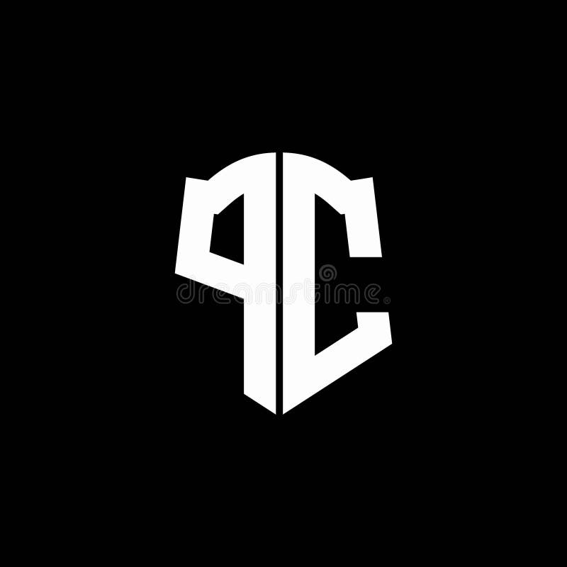 PC Monogram Letter Logo Ribbon with Shield Style Isolated on Black ...